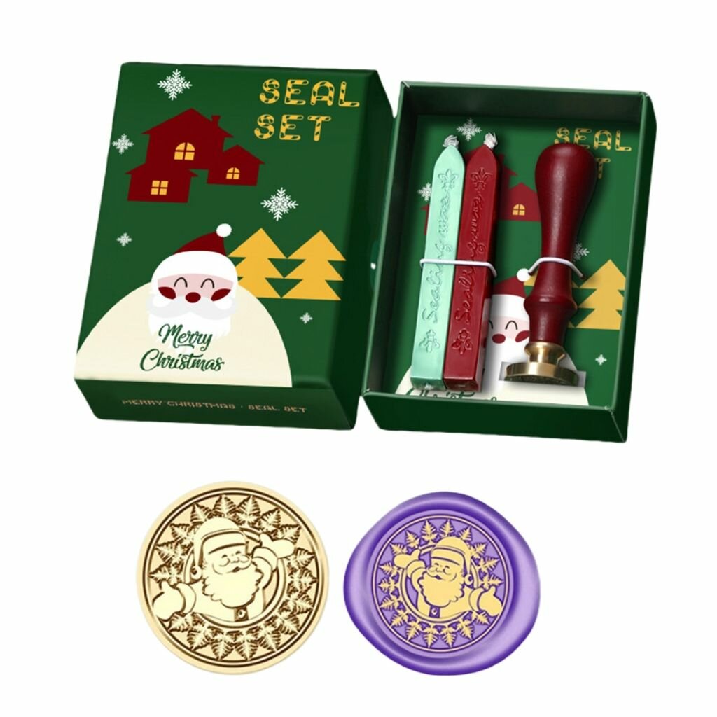 Рождественский набор восковых штампов с восковыми палочками, головкой и деревянной ручкой - SD44