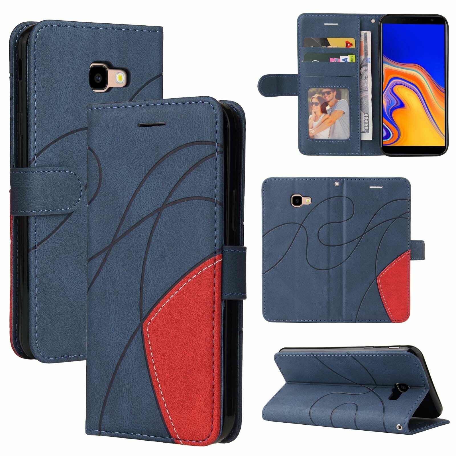 YIKATU Чехол Книжка Для Samsung Galaxy J4 Plus / J4 Core / J415 (Самсунг j4, Самсунг галакси j4 плюс, джи 4 плюс) Магнитной Застежкой Хлятиком И Отделением Под Карты Кожаный