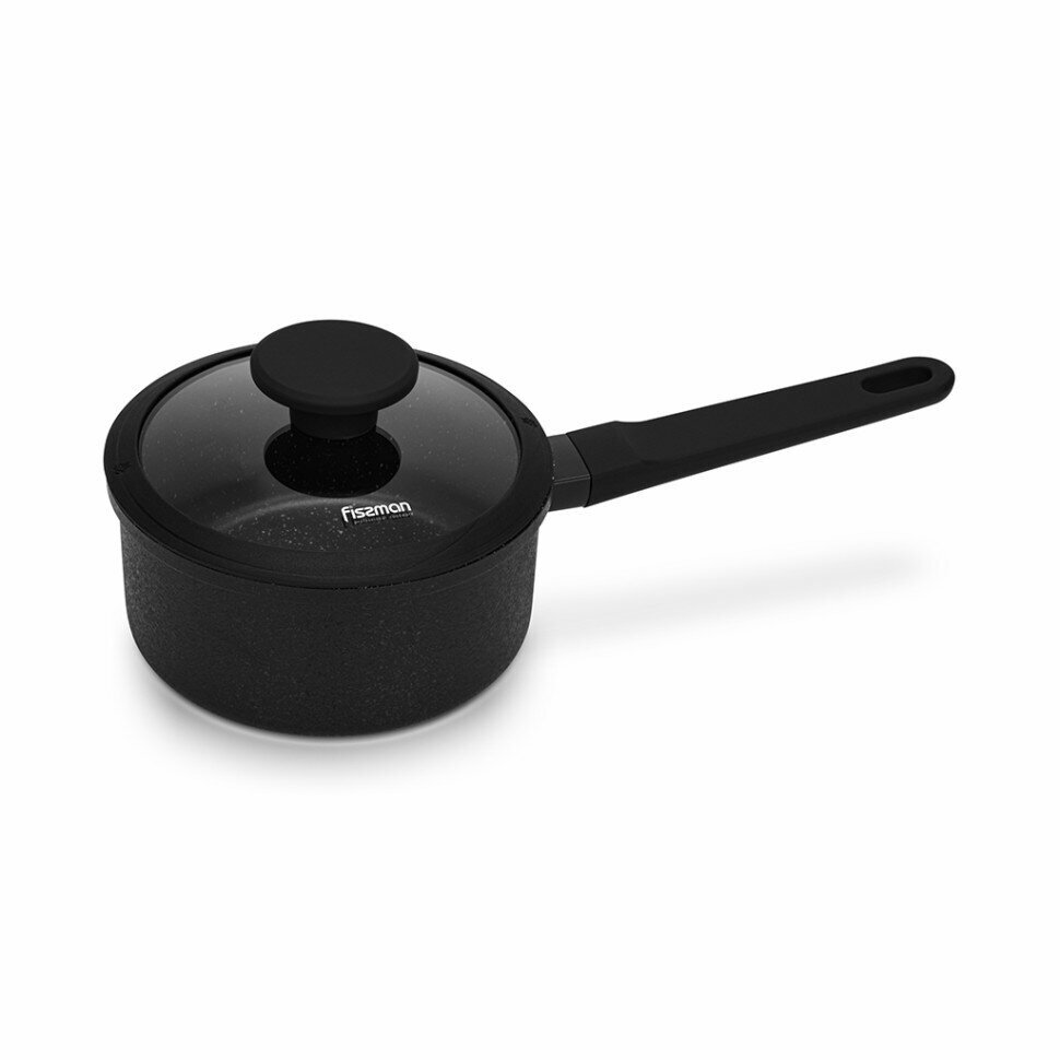 14626 FISSMAN Ковш ADELINA16x8см / 1,45 л со стеклянной крышкой (алюминий с антипригарным покрытием TouchStoneForte) Ручка-бакелит с покрытием «софт-тач»; Крышка-стекло; Индукция