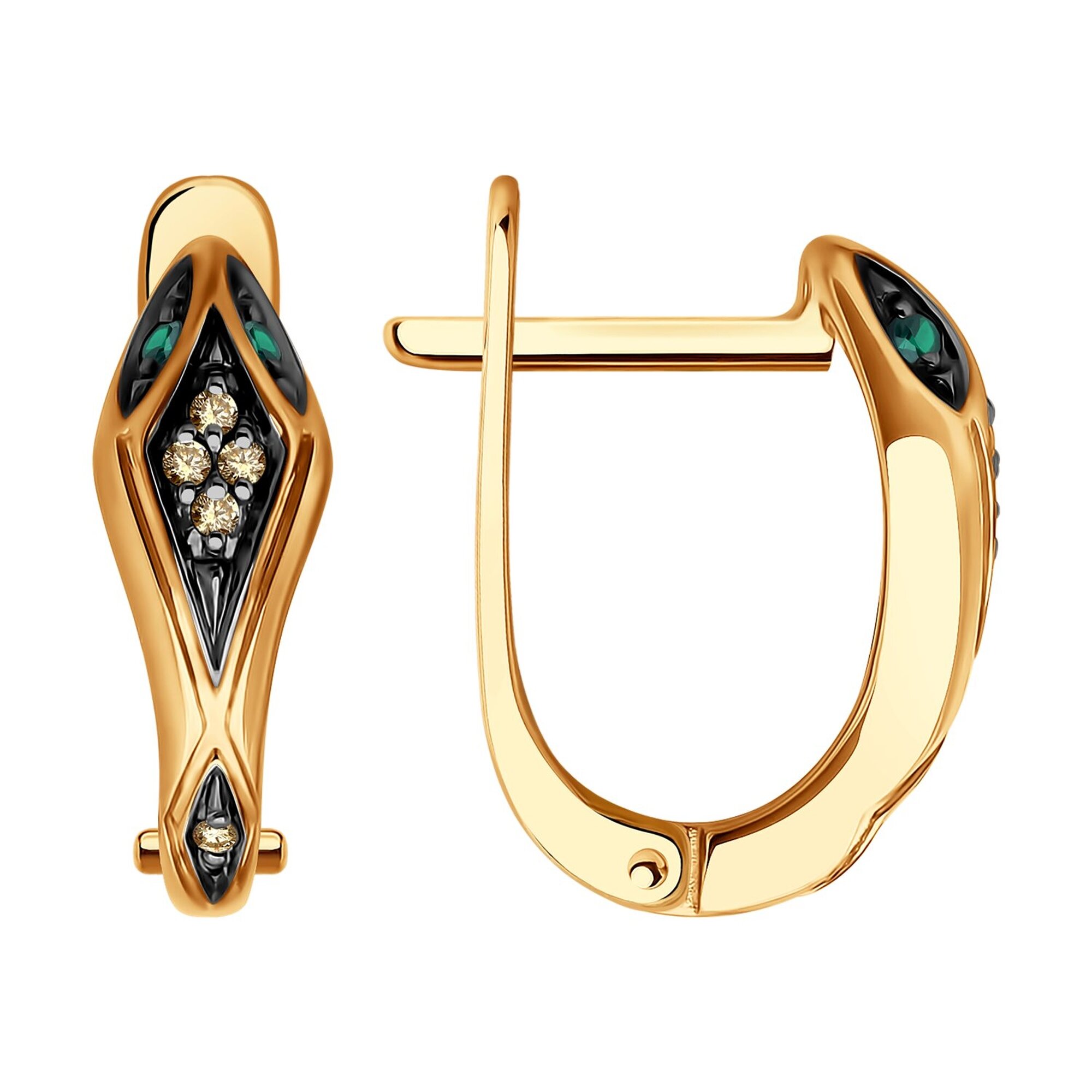 Серьги, красное золото, 585 проба, изумруд, бриллиант