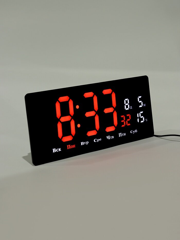 Часы электронные настенные, 36.2×15.5 см, красные цифры