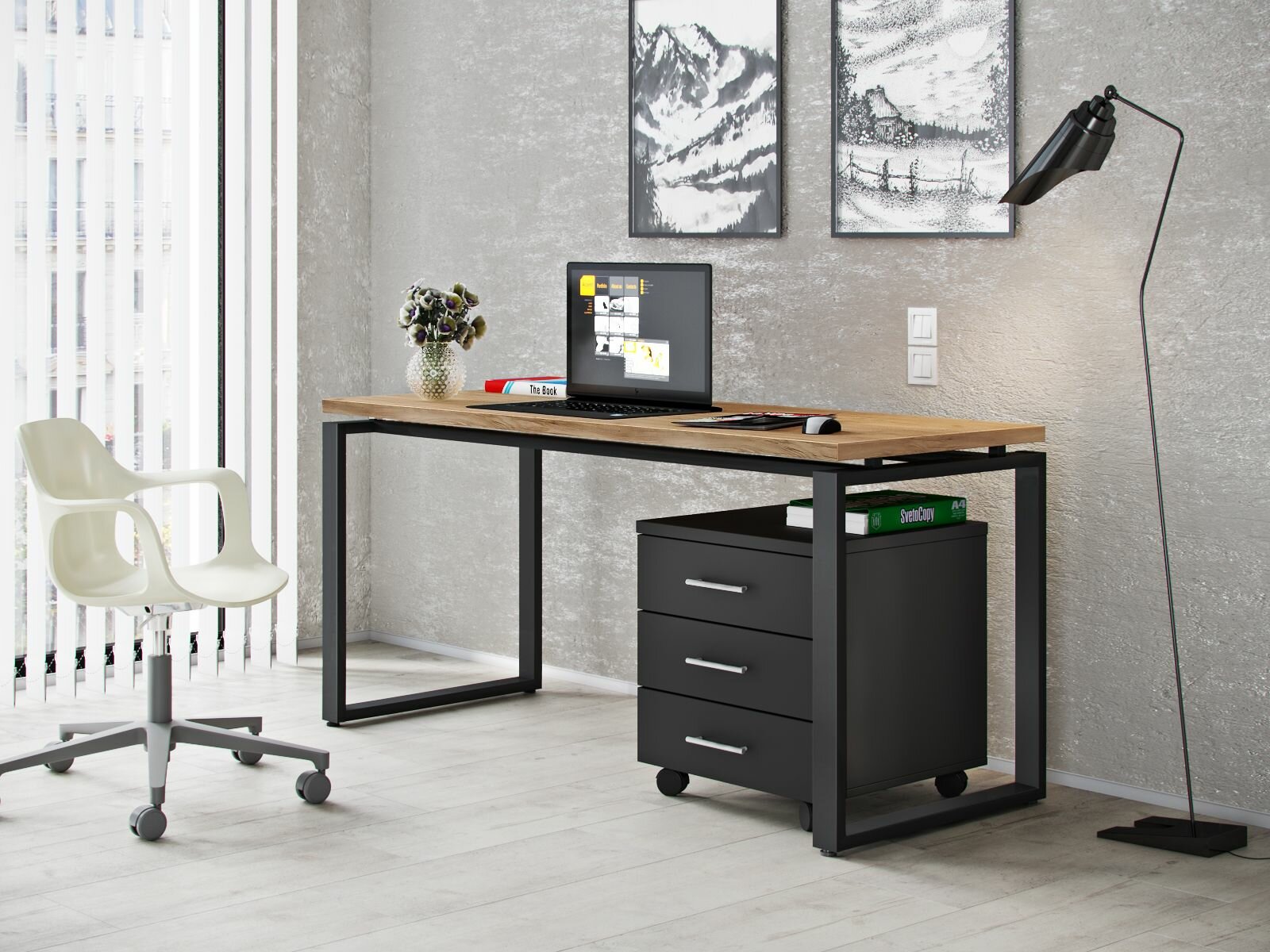 Компьютерный стол Гордон Блэк Стайл 3 Фабрика Стиль, 120х75х60 см, Дуб Вотан