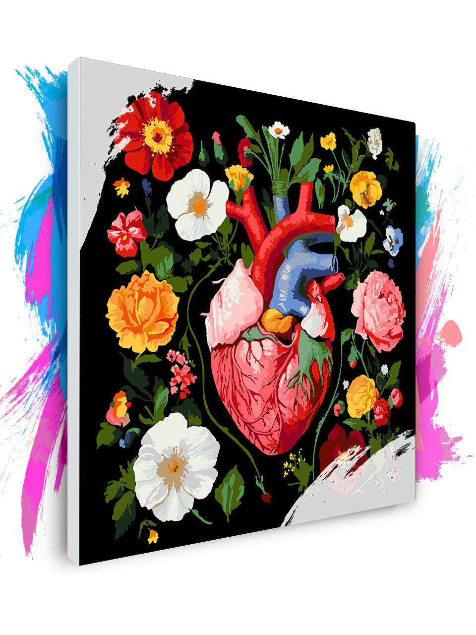 Картина по номерам на холсте Сердце в цветах, 40 х 40 см