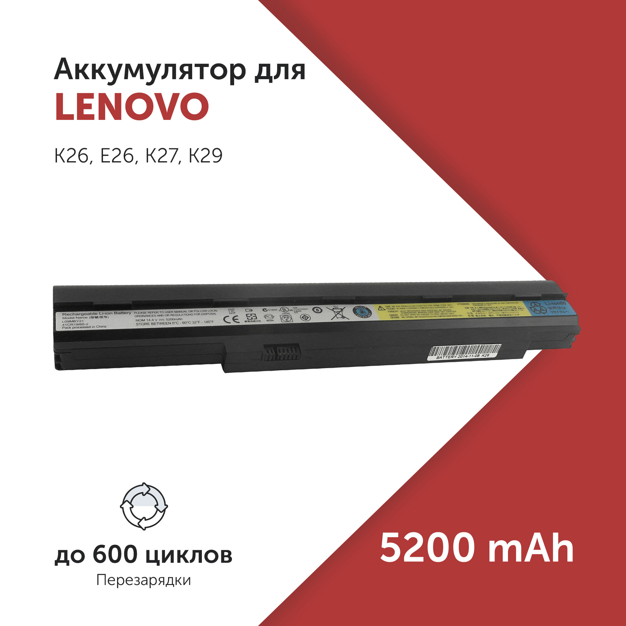 Аккумулятор L09M8Y21 для ноутбука Lenovo K26 / E26 / K27 / K29 (L10M4E21, L09N8Y21, L09N4B21)