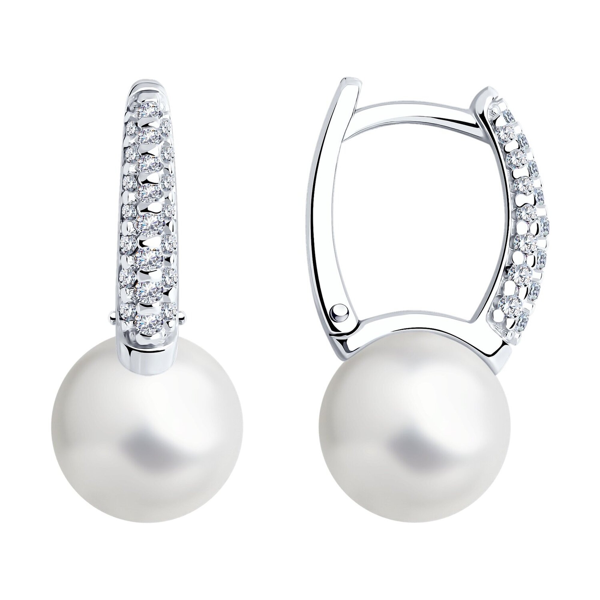 Серьги, серебро, 925 проба, родирование, фианит, жемчуг