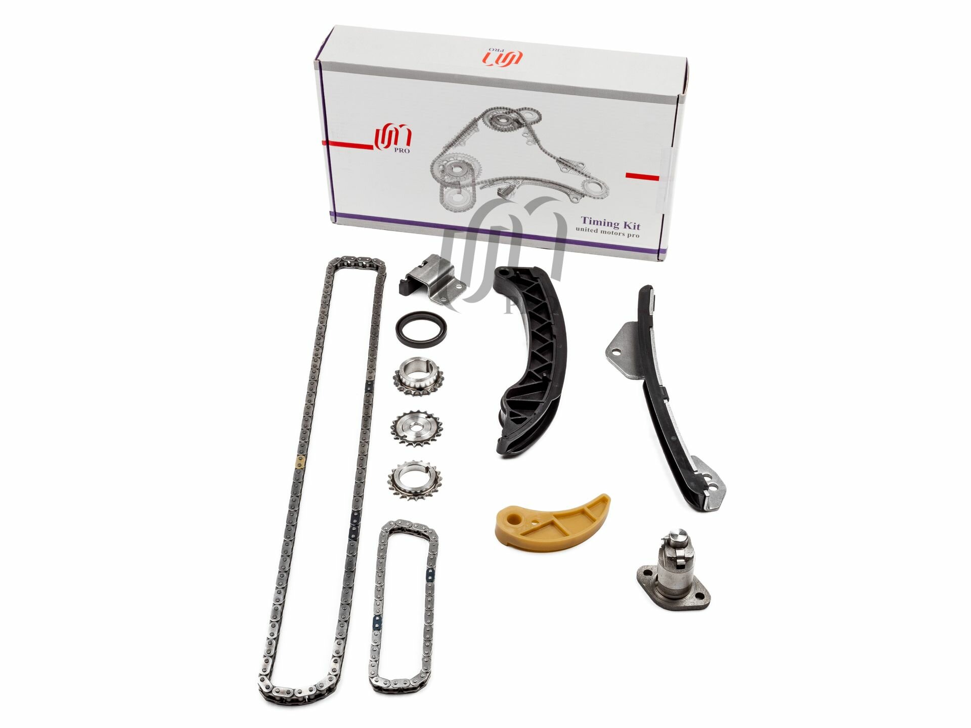 Комплект цепи ГРМ Toyota 1ZR-FE 2ZR-FE (2-цепи+ 2 натяжителя+2 башмака+ успокоитель+ 3 звездочки) UM