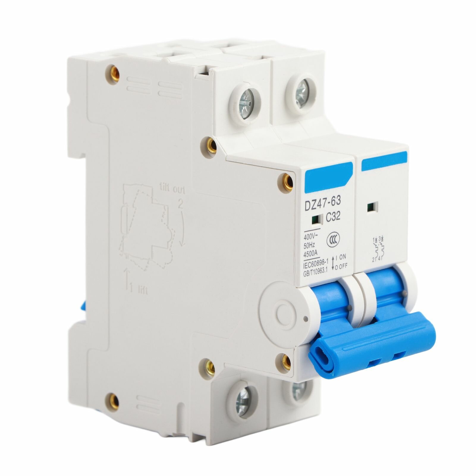 DZ47 63 2-полюсный миниатюрный автоматический выключатель тока 32 А, 220/380 В