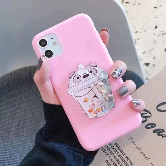 3D динамический чехол с сыпучим песком и молоком для Samsung Galaxy S24 S23 S22 Ultra S21 Plus S20 FE S10 S9 S8, мягкий чехол из ТПУ с чашкой для напитков WhiteBear White, S21 Ultra