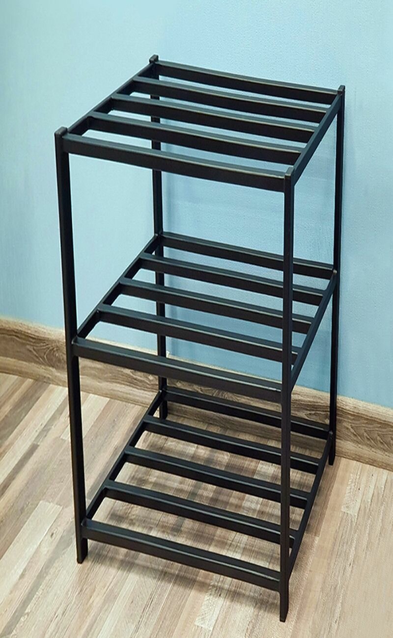Обувница этажерка подставка для обуви 300 300 590 в прихожую узкая металлическая черная Лофт