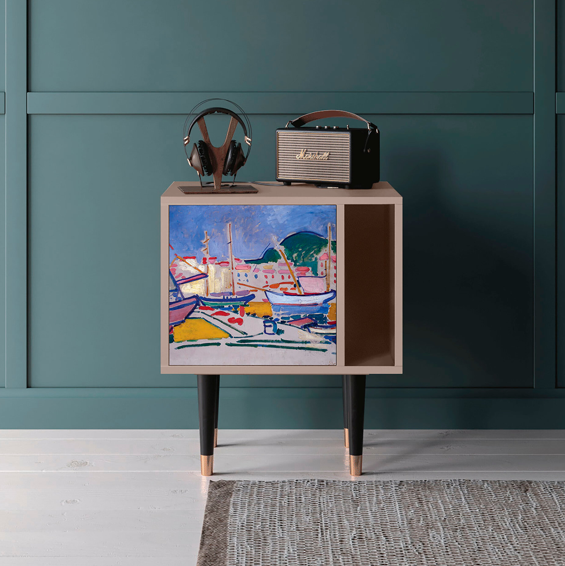 Прикроватная тумба - STORYZ - S2 The Port of Collioure by Andre Derain , Размер - 58 x 69 x 48 см, Цвет - Бежевый