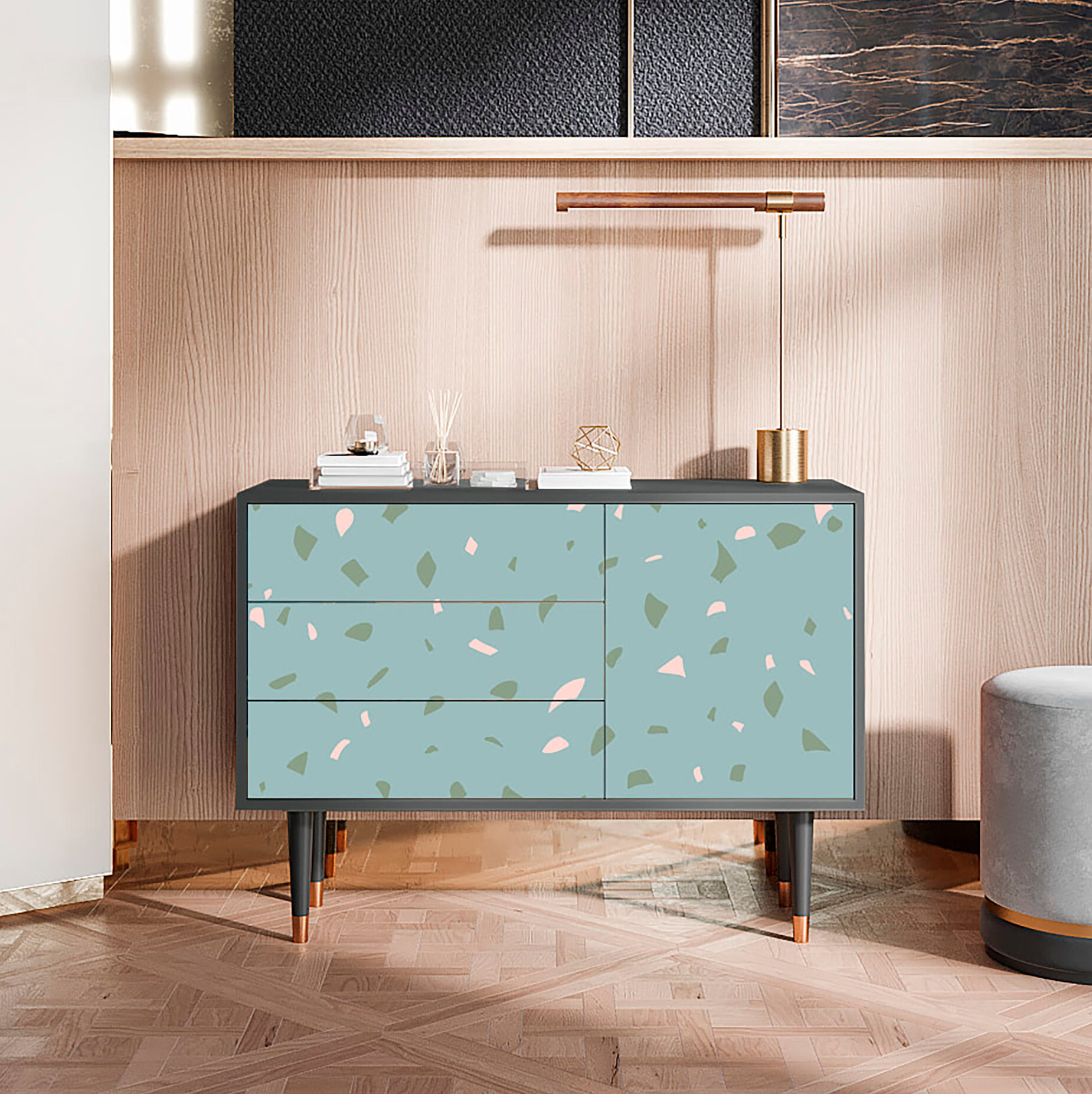 Комод - STORYZ - S3 Blue Drops, Размер - 115 x 84 x 41 см, Цвет корпуса - , Антрацит