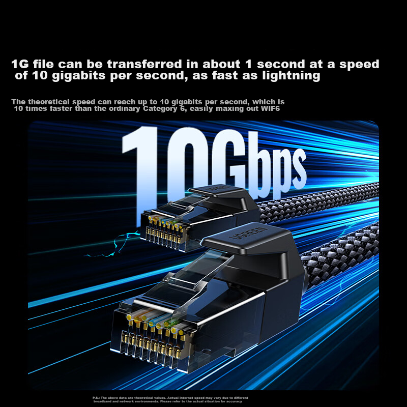 UGREEN CAT6A Pure Copper 10 Gigabit Ethernet Cable, 8-Core Twisted Pair Network Cable for Home Computer Broadband, Compatible with Gigabit And 2.5G, Black, 0.5 Meter