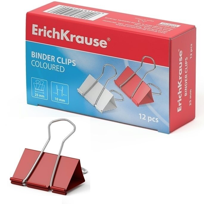 Зажимы для бумаг Erich Krause 25 мм 12 шт, цветной (25090)