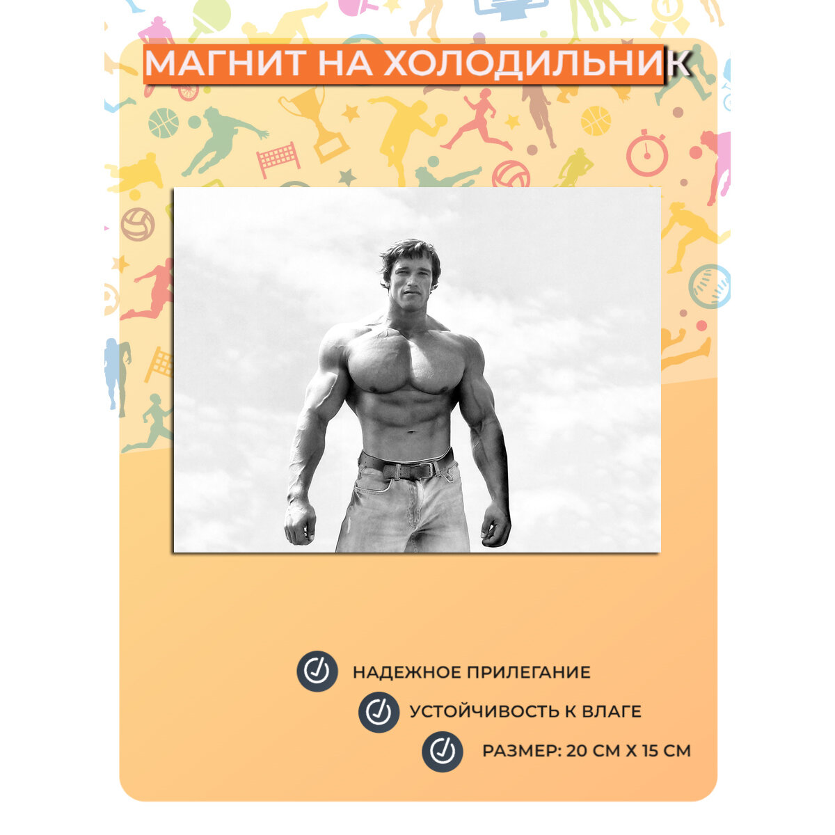 Магнит на холодильник Арнольд Шварценеггер (20 см х 15 см) Спорт №10