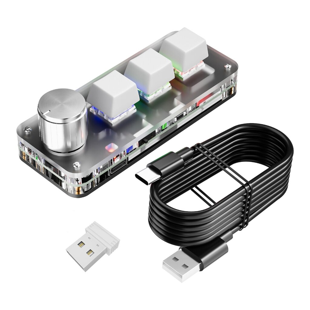 Мини-Клавиатура с 3 Клавишами, Механическая Игровая Клавиатура Для Одной Руки Со Шнуром Type C и Приемником, Макро-Клавиатура Для Программирования DIY