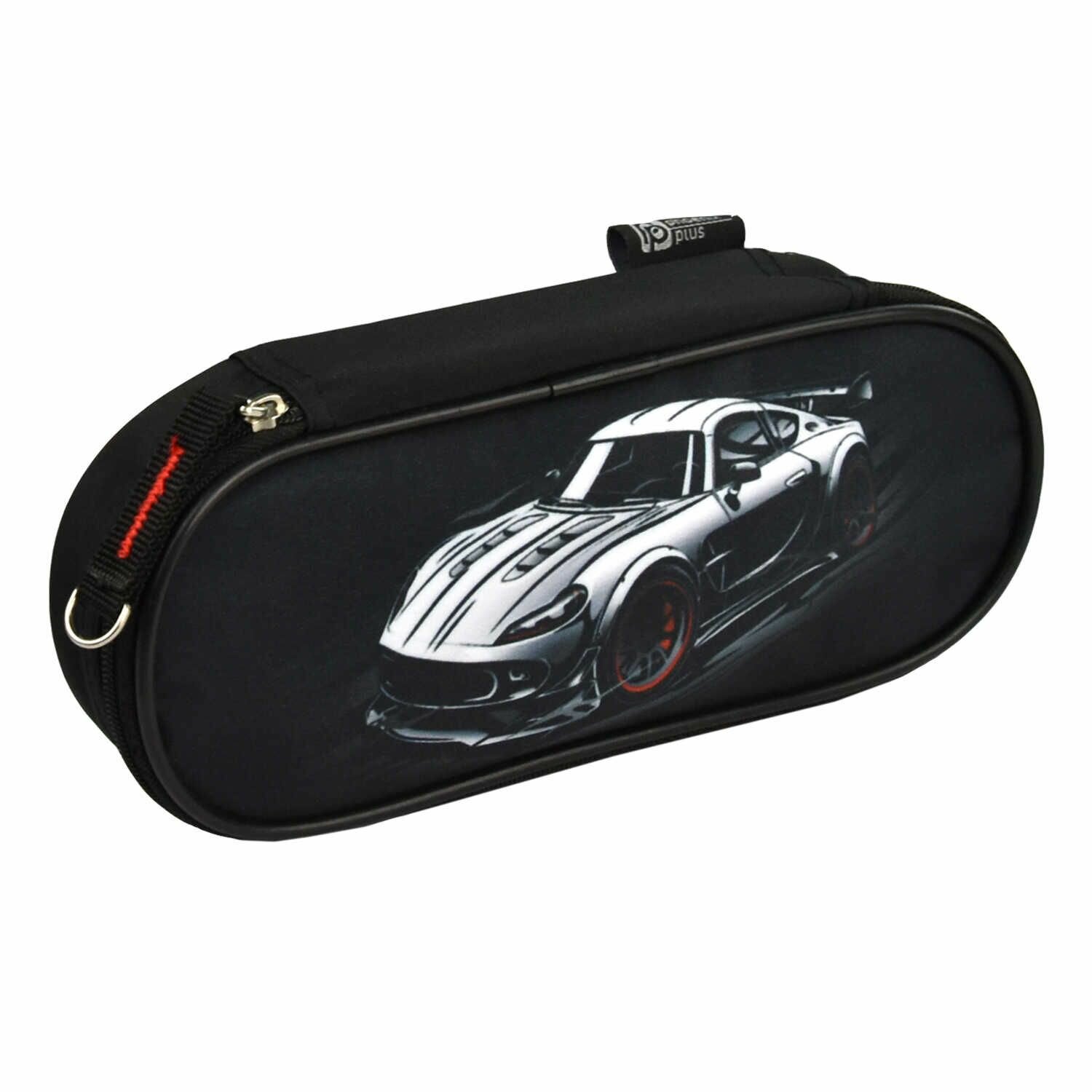 Пенал школьный 1 отделение 205х75х40мм "Пит-стоп" овальный, черный