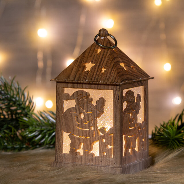 Светящаяся новогодняя игрушка Домик - фонарик с Сантой 13 см на батарейке, теплая белая LED подсветка, подвеска, Koopman, AX5304250-1