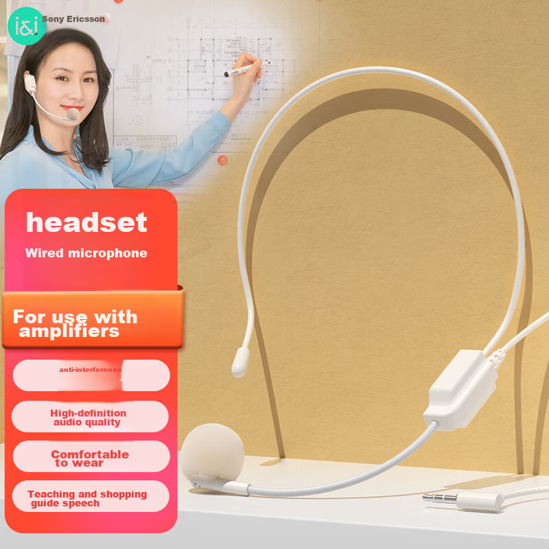 Soaiy Wired Headset Amplifier Microphone, Small Bee Earphone, Head-Mounted Microphone for Teaching, Meetings, Tour Guide, Shopping Guide, Wired Earpiece, Flesh Color
