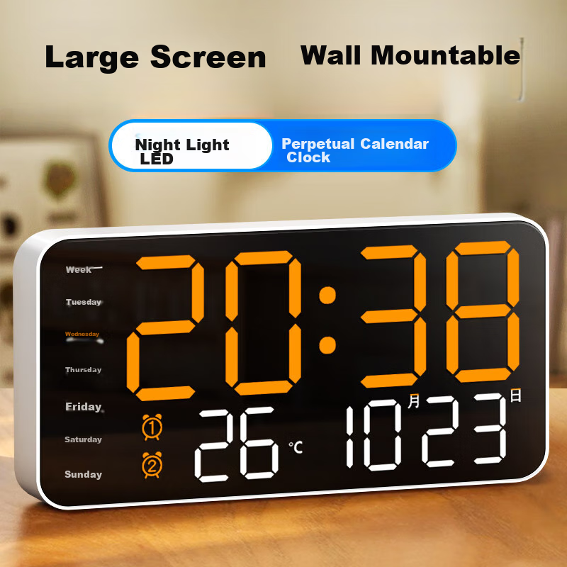 BBA Electronic Clock, Desktop TV Cabinet Clock, Swing Table LED Digital Smart Alarm Clock, Living Room Wall-Mounted, 6659 Orange