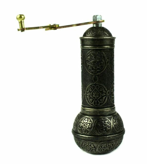 Кофемолка ручная турецкая сферическая, состаренное серебро