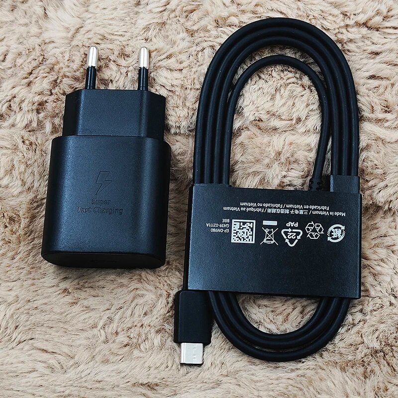 Супербыстрое зарядное устройство Samsung S25 S24 25 Вт, адаптер EU PD Usb Type C Black EU Add 1M