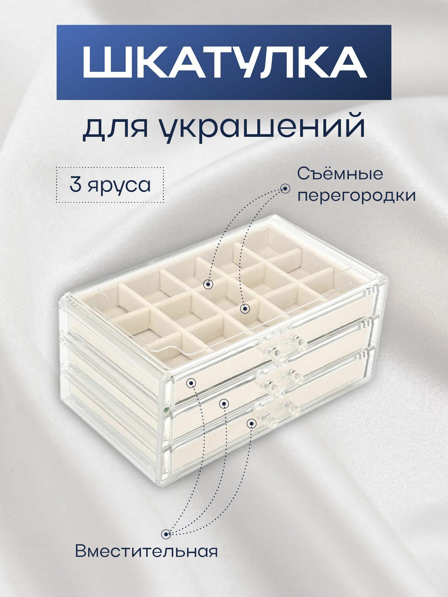 Шкатулка для украшений "Beatrice", подставка для бижутерии, колец, сережек, аксессуаров, часов, органайзер