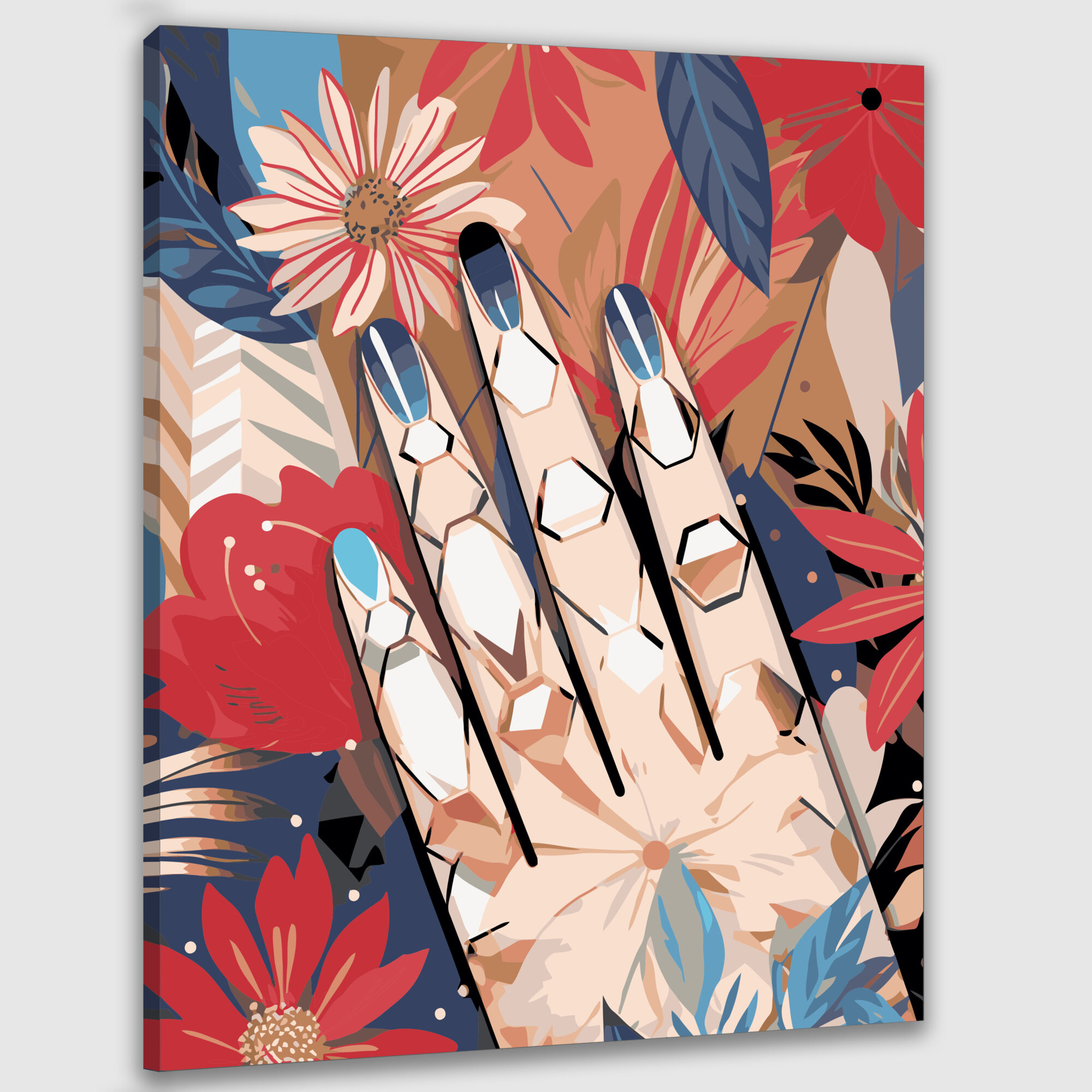 Картина по номерам 40x50 см, маникюр, иллюстрация, дизайн ногтей, цвета, геометрические узоры, цветочные мотивы, мода