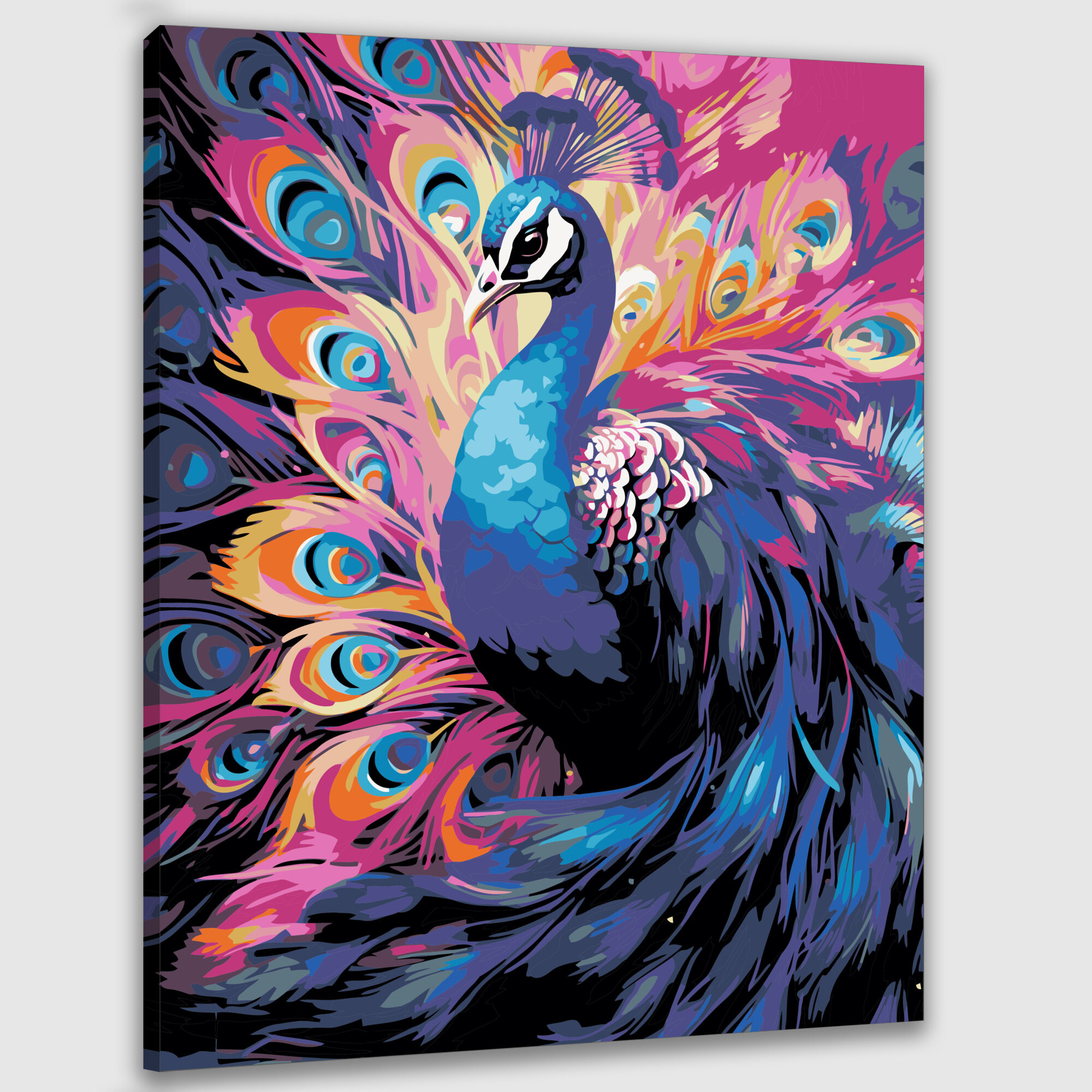 Картина по номерам 40x50 см, павлин, перья, переливающиеся цвета, природа, красота