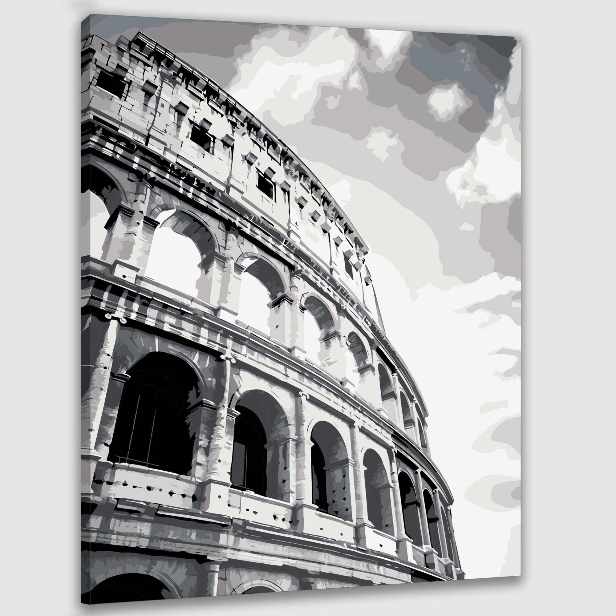 Картина по номерам 40x50 см, Колизей, Рим, черно-белая фотография, архитектура, история, Италия, величественный