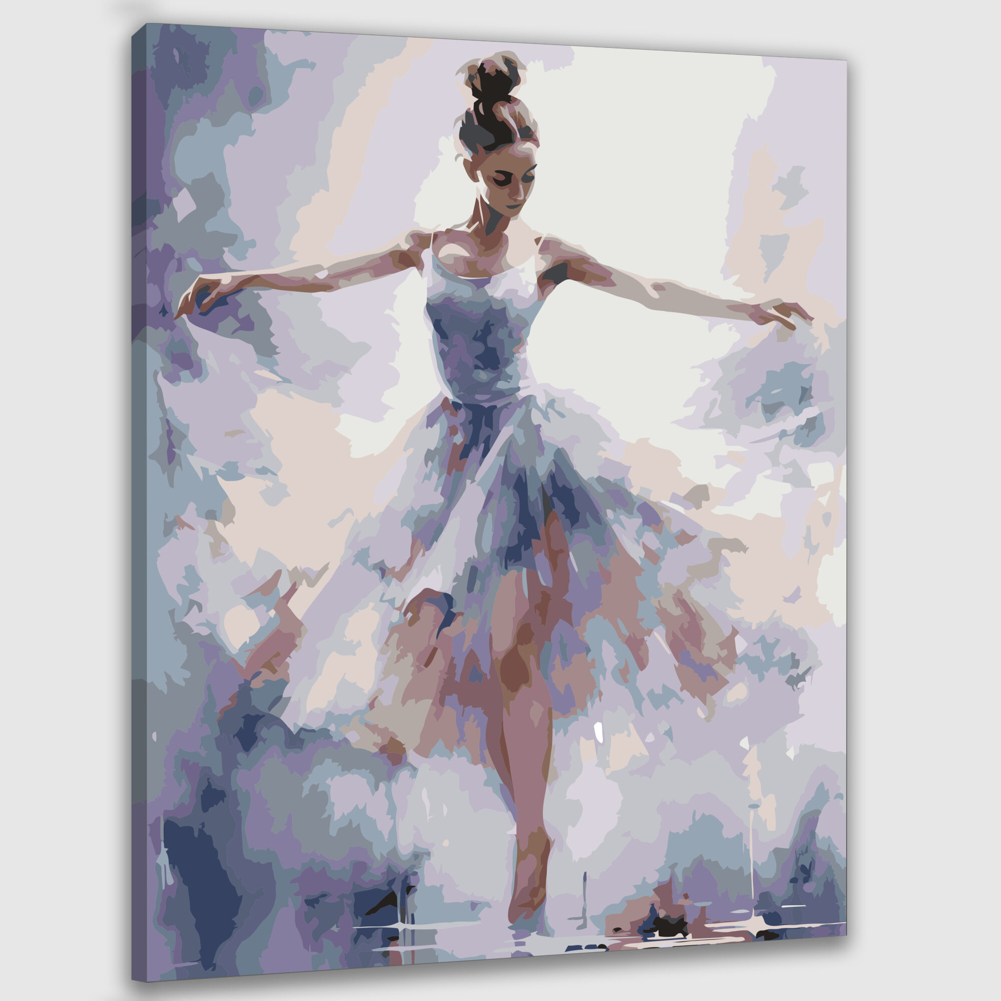 Картина по номерам 40x50 см, акварельный портрет, балерина, прыжок, грация, нежные переливы цвета, текучесть и движение