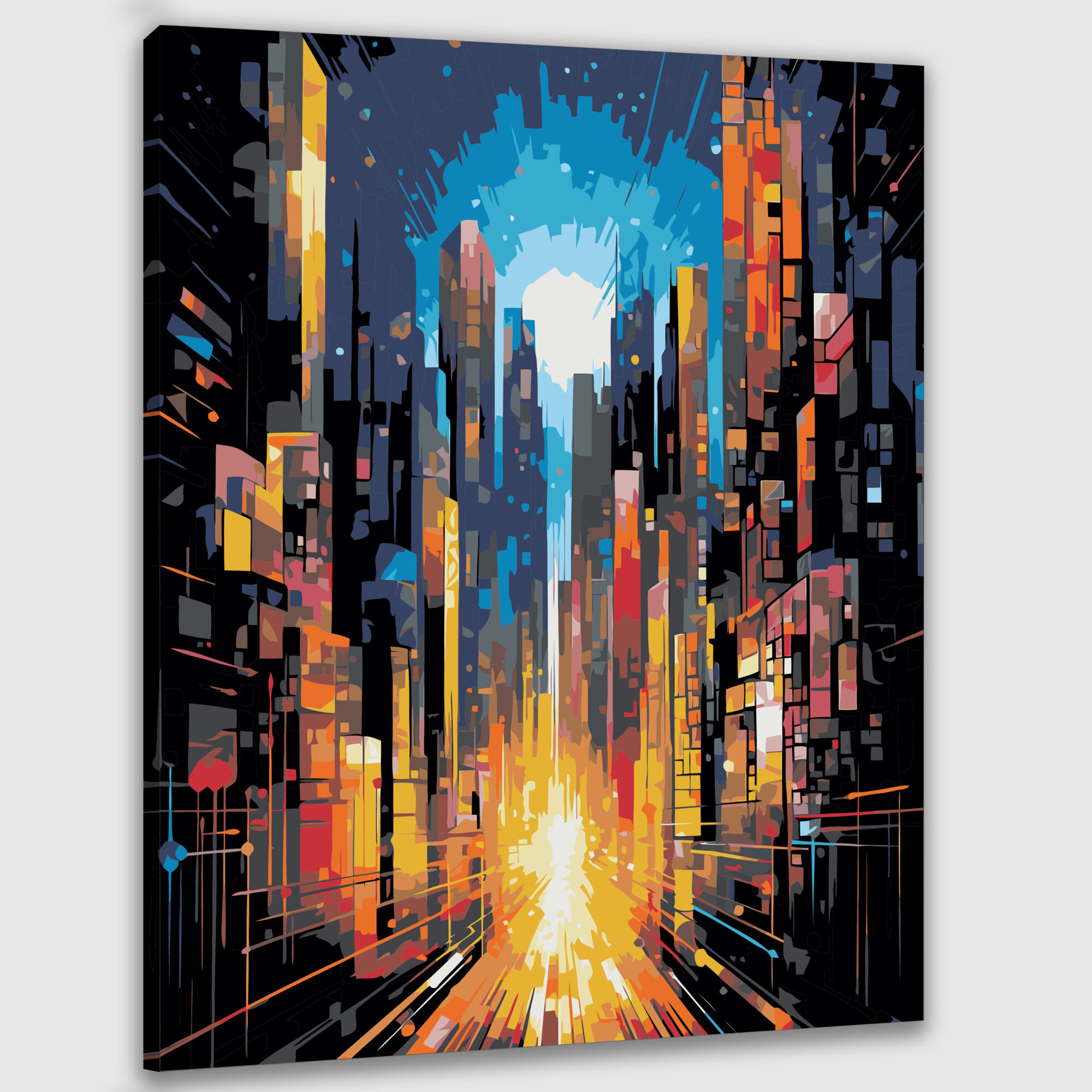 Картина по номерам 40x50 см, город, небоскребы, улицы, неоновые огни, абстракция, цифровое изображение, калейдоскоп