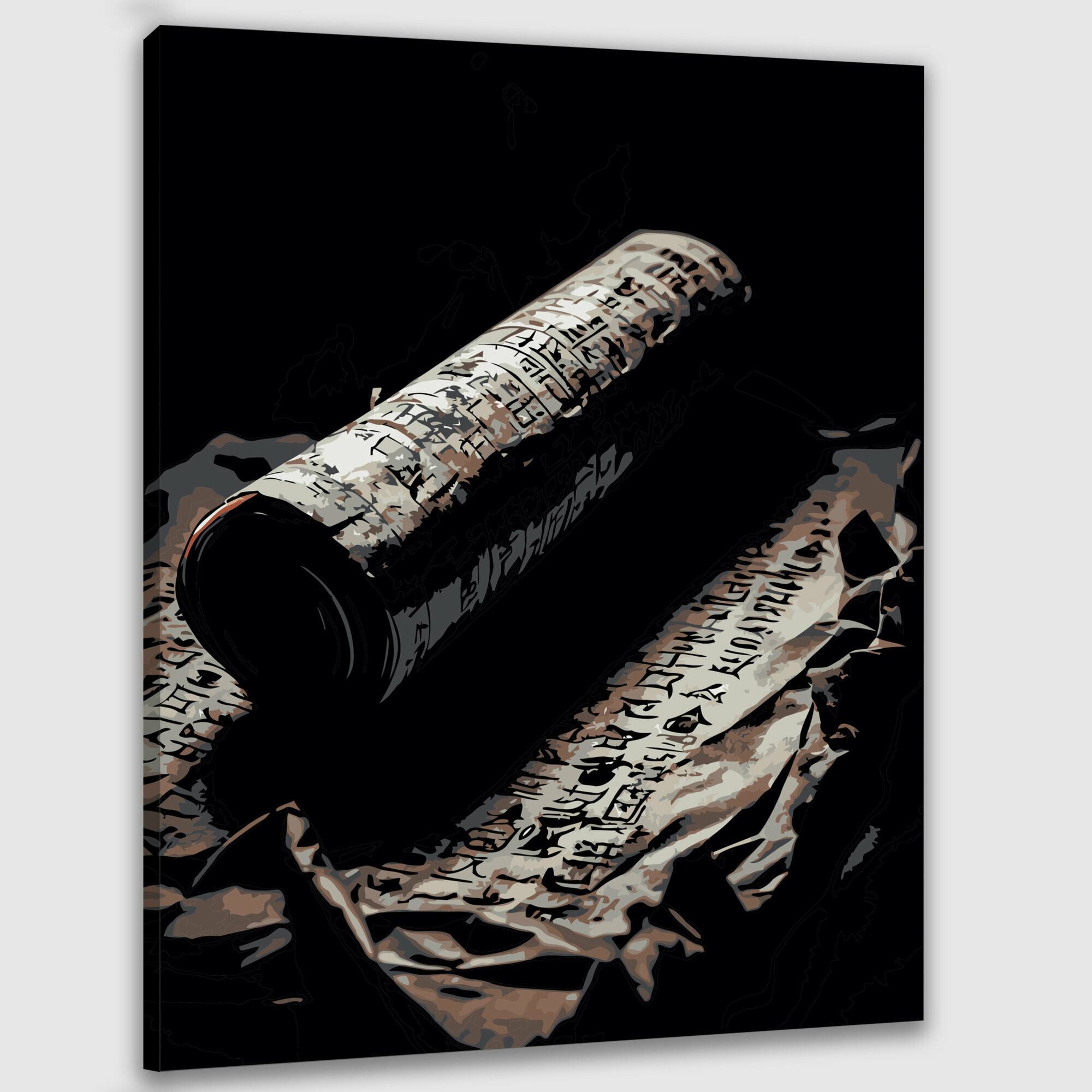 Картина по номерам 40x50 см, черно-белая фотография, древнеегипетский свиток п, иероглифы, текстура папируса, складки