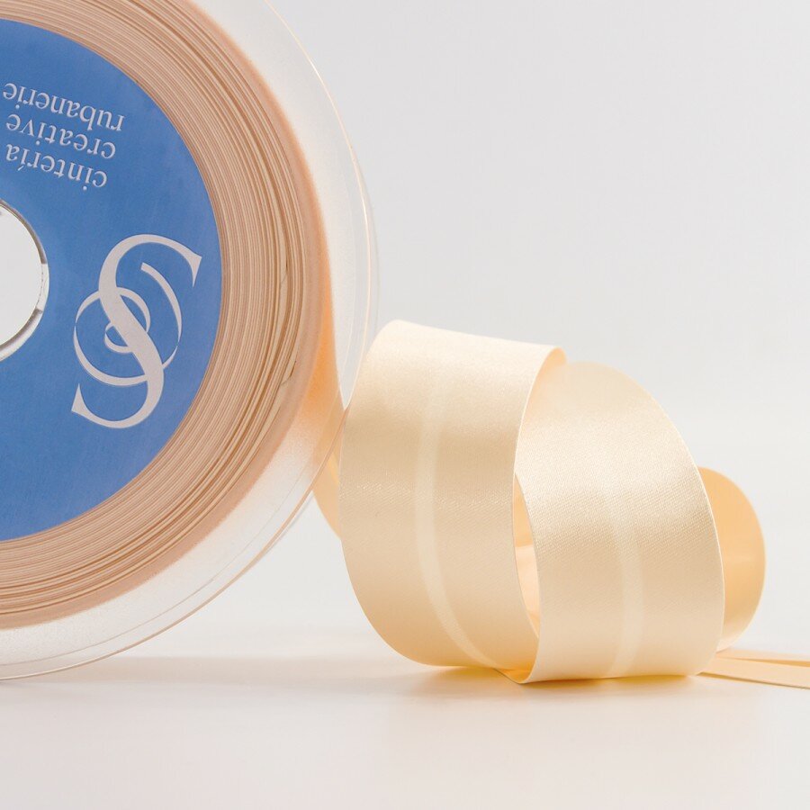 Косая бейка атласная 30 мм, 25 м, цвет 21, персиковый айвори