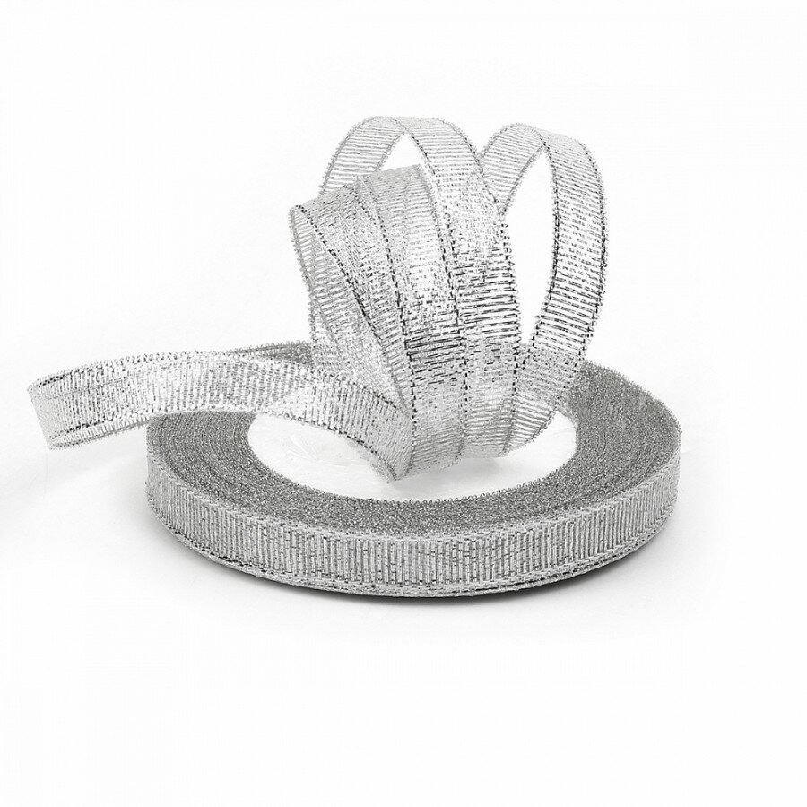 Лента парча 10мм в инд. упаковке цв. серебро Magic4Hobby рол. 22,85м (+-1м)
