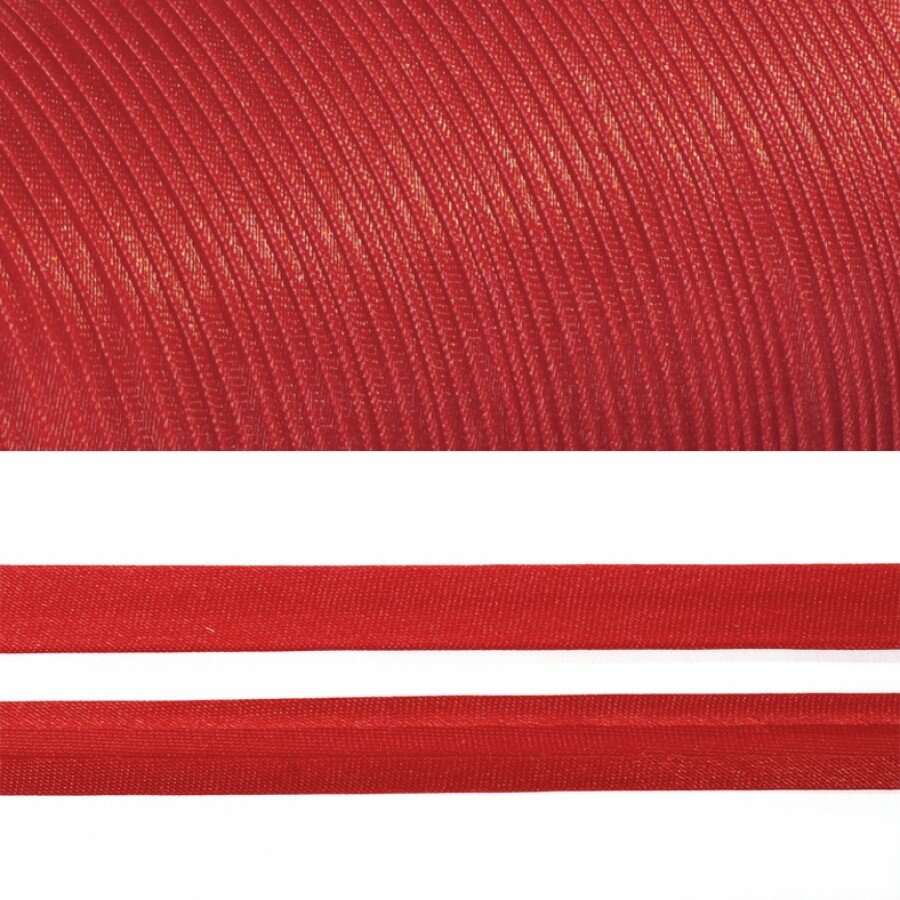 Косая бейка атласная 15мм F162 красный 10м