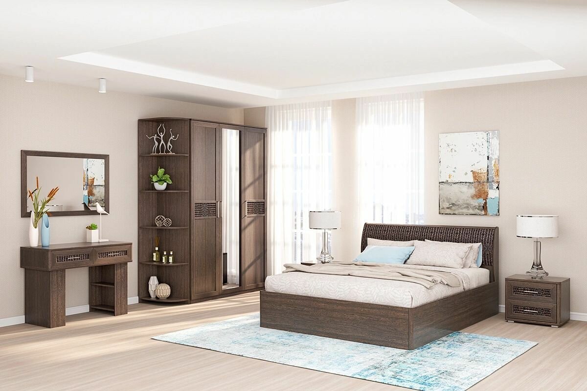 Спальня Кэт 4 набор 4, ширина кровати 160 см, комплект мебели в спальню, шкаф