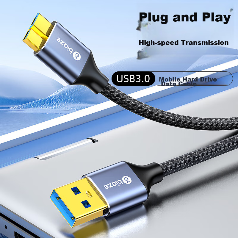 Biaze, External Hard Drive Data Cable, Micro USB 3.0 High-Speed Transmission, Compatible with Toshiba, Seagate, Western Digital External Hard Drive Enclosure Adapter Cable, 0.5 Meters