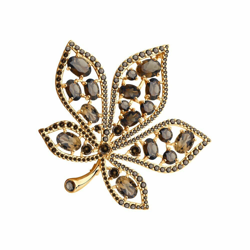 Брошь, серебро, 925 проба, золочение