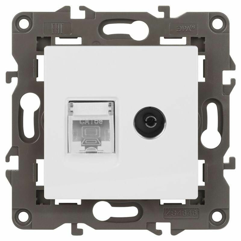 Розетка компьютерная + телевизионная Elegance 14-3110-01М RJ45+TV матов. бел. Эра Б0065767