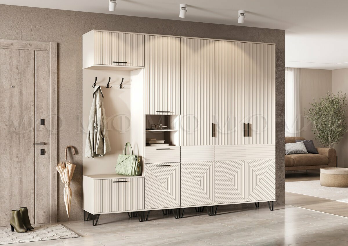 Прихожая Миф флэш Комплект №1 Кашемир/Кашемир, размер 2400х2130х410мм