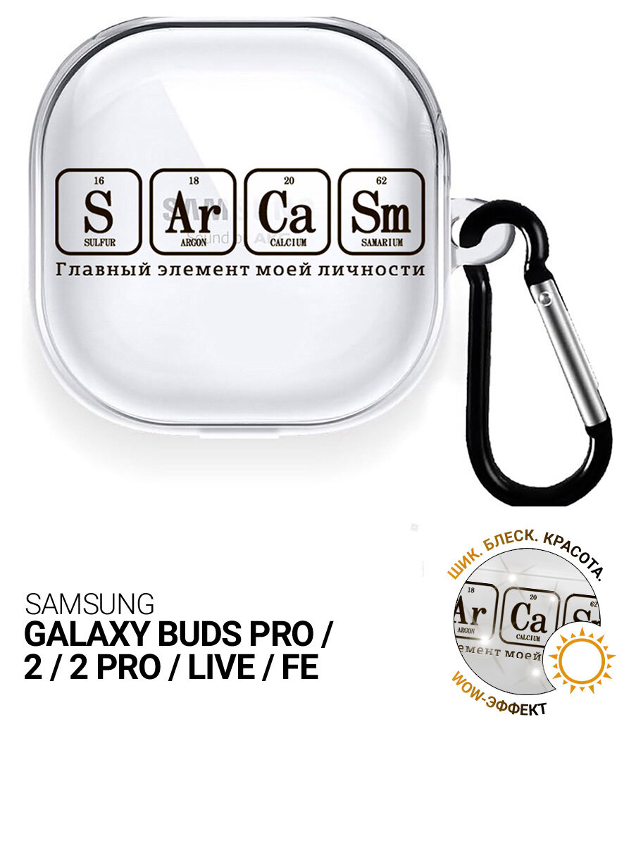 Чехол на Samsung Galaxy Buds Pro / 2 / 2 Pro / Live / FE с принтом "Sarcasm Element" прозрачный