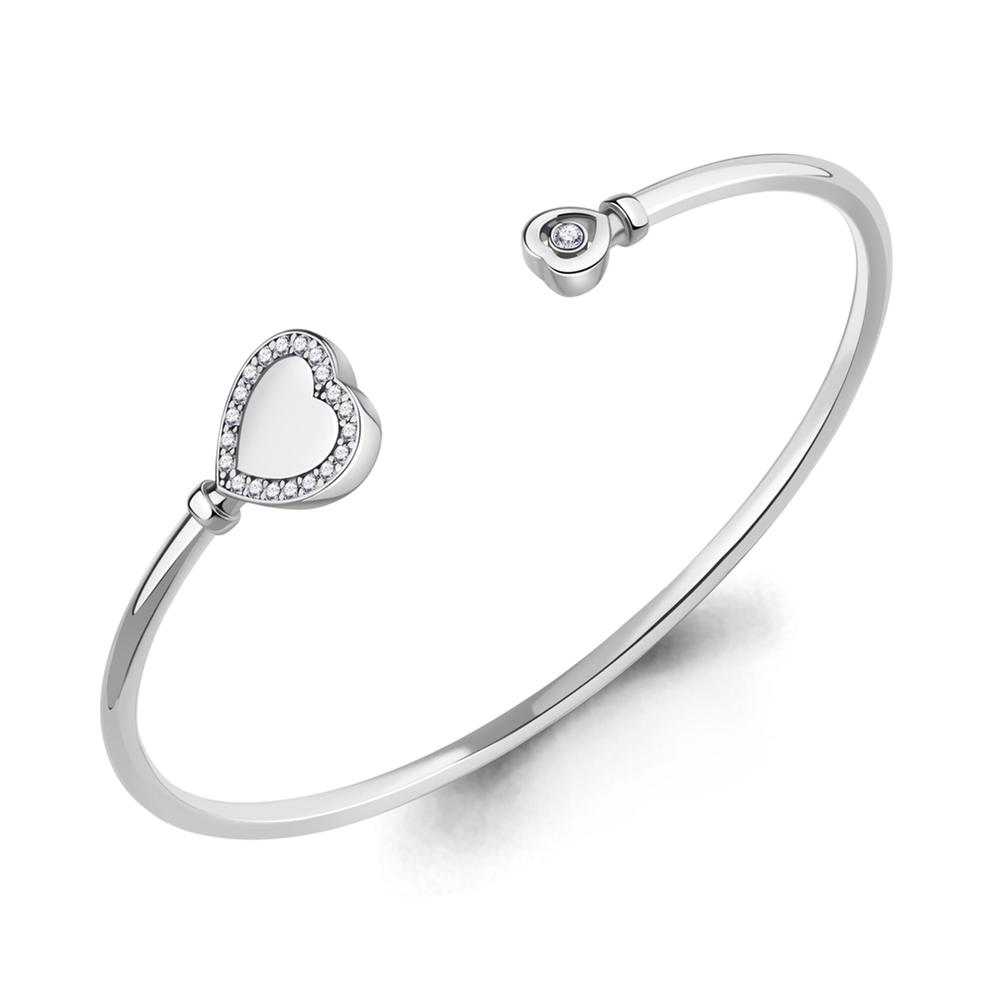 Жесткий браслет, серебро, 925 проба, родирование, фианит