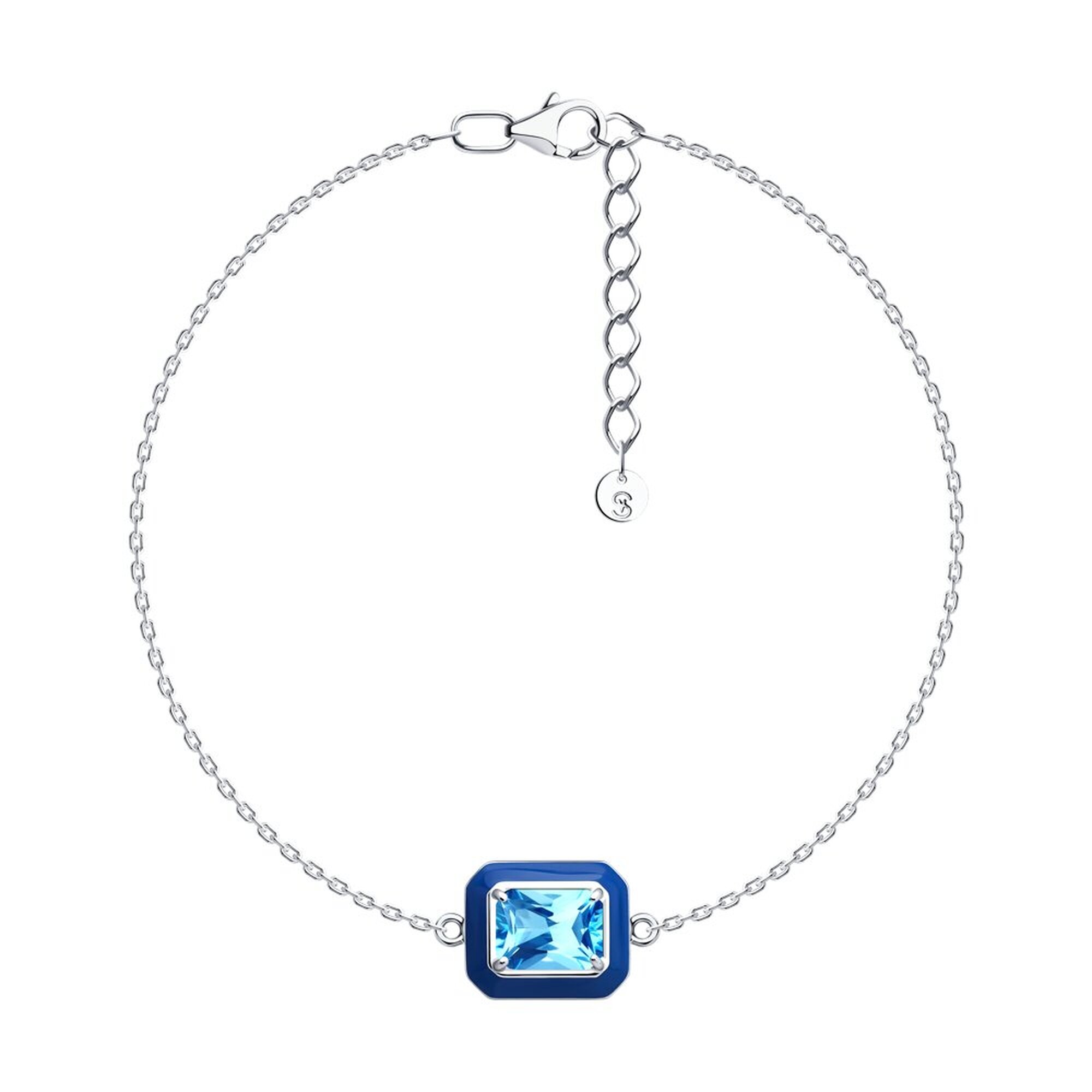 Браслет, серебро, 925 проба, родирование, эмаль, фианит