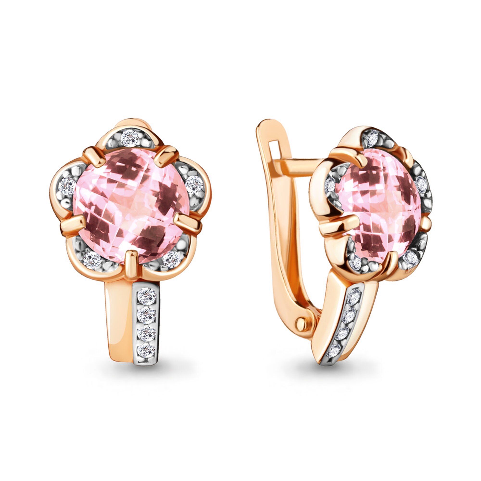 Серьги, серебро, 925 проба, золочение, фианит, морганит