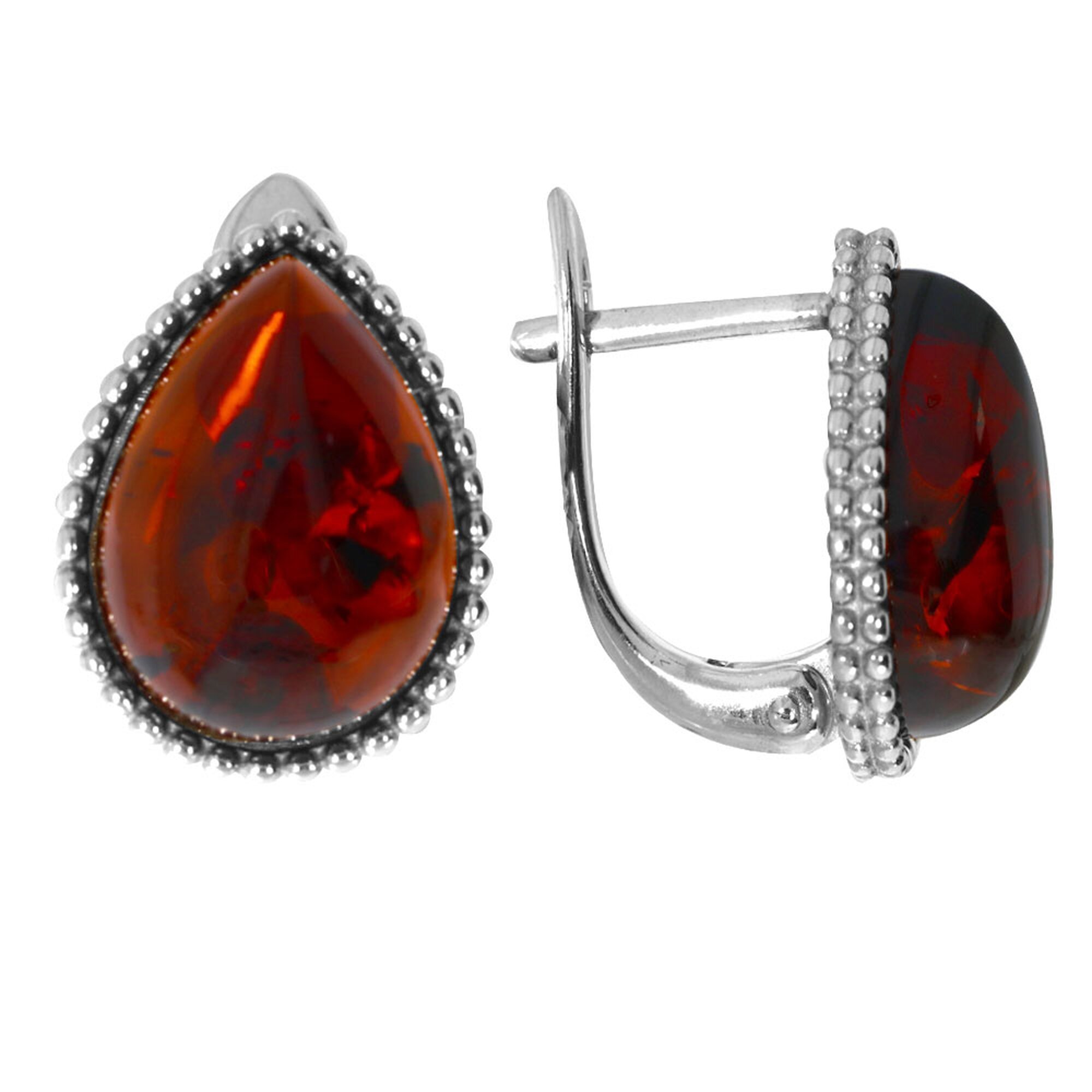 Серьги, серебро, 925 проба, родирование, янтарь