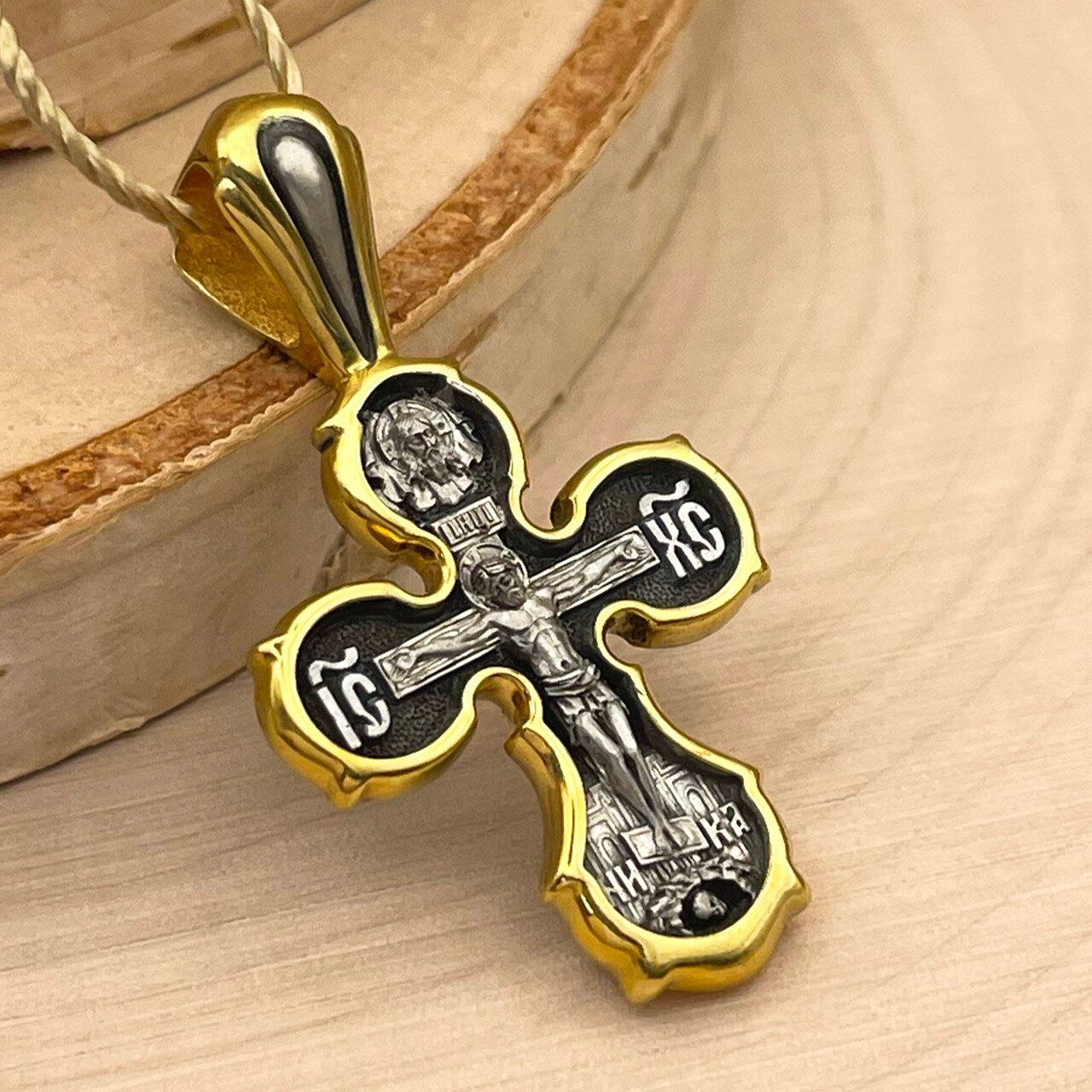 Крестик, серебро, 925 проба, чернение, золочение, оксидирование