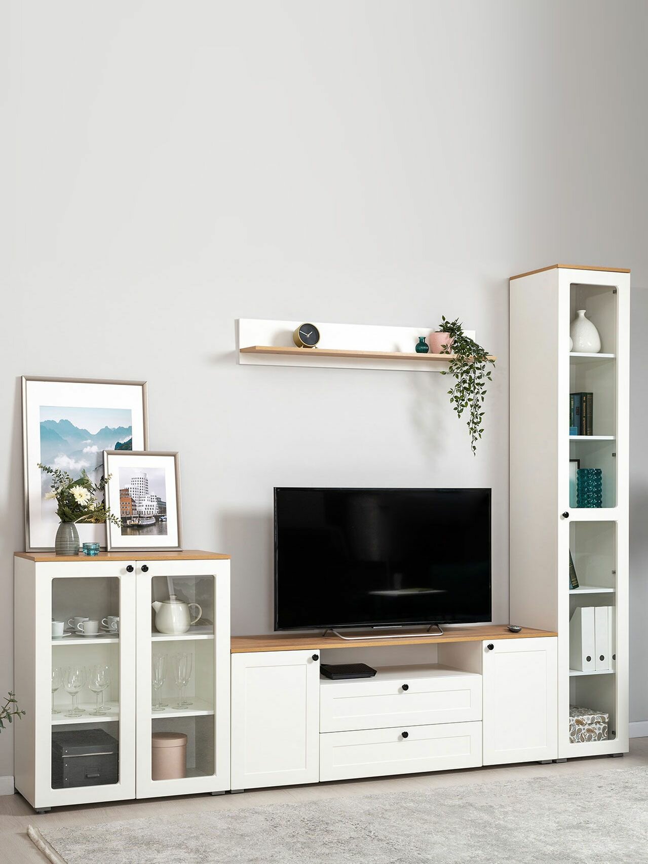 Шкаф-витрина Остин с полками, 40х42х230 см, Белый / Дуб Крафт золотой