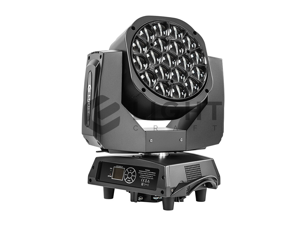 LightCraft 19x15W B-EYE светодиодная вращающаяся голова типа WASH. Источник света 19 диодов по 15 Вт, RGBW. Pan : 540° / Tilt: 270°(8/16 bit ). Синтез RGBW + CMY. PixelControl. Встроенные макросы. Цветовая температура: 2800-8000К. Угол раскрытия луча: 4°-