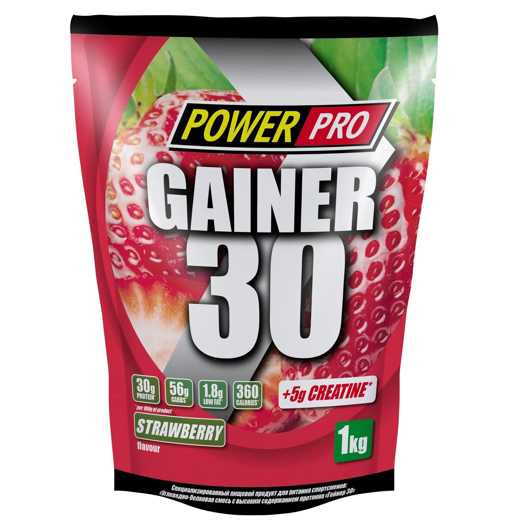 Гейнер Поддержка роста мышечных волокон Gainer 30 1000 гр (Power Pro) Клубника
