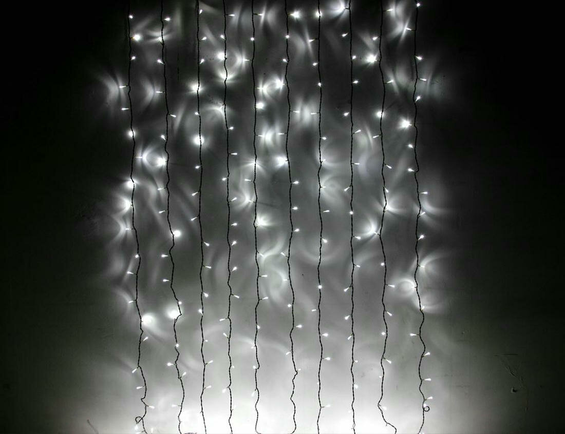 Светодиодный занавес Quality Light 1*9 м, 900 холодных белых LED ламп, черный ПВХ, соединяемый, IP44, Laitcom